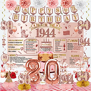 80th Birthday Decorations for Women - 21Pcs Back in 1944 80 Birthday Party Supplies, Rose Gold Happy 80th Birthday Banner Honeycomb Centerpiece Hanging Swirls for Eighty Birthday Table Decorations