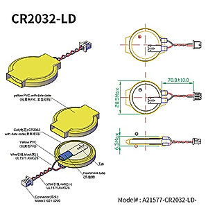 EEMB 10PACK CMOS Battery 3V CR2032 with Wire Leads and MOLEX Connector Computer Replacement Battery