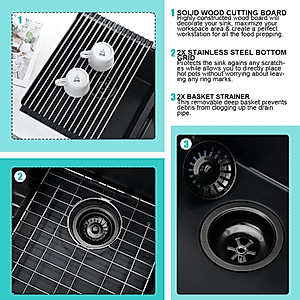 32 Inch Black Kitchen Sink Undermount-iAnomla 32x18 Inch Double Bowl Kitchen Sink 50/50 Black Quartz Composite Undermount Kitchen Sink