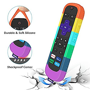 3 Pack Case for Roku Voice Remote Pro,Cover Roku Ultra 2020/2019/2018 Remote Control Silicone Protective Controller Back Sleeve Holder Replacement Skin New Protector-Glow Blue,Glow Green,Rainbow