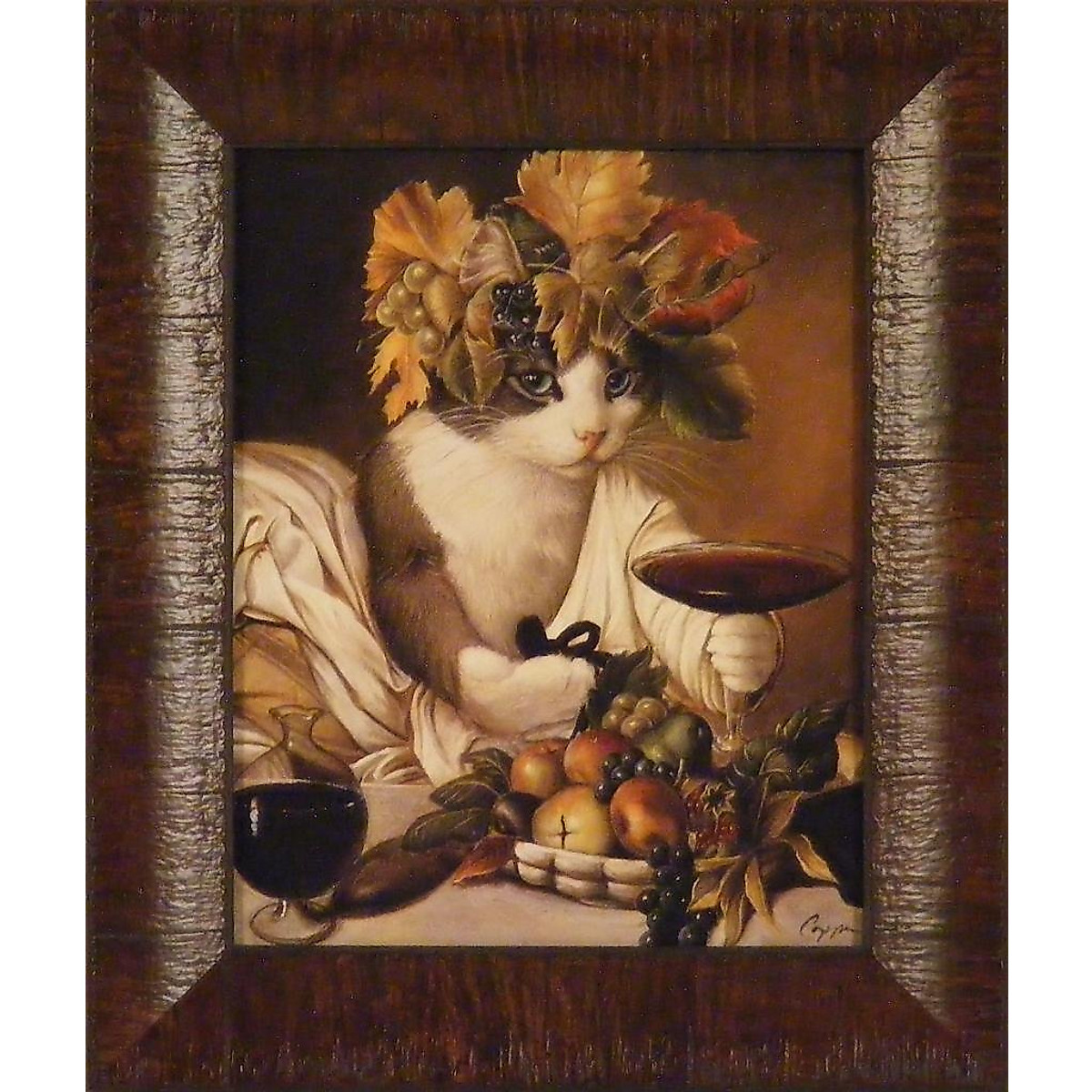 Widget As Bacchus by Melinda Copper 11x13 Cat Drinking Wine Whimsical Framed Art Print Wall Décor Picture
