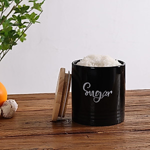 LEETOYI Porcelain Food Storage Containers with Lid, 4.5 Inch 31oz, Black Labeled Sugar