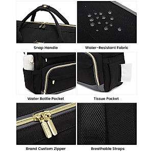 LOVEVOOK Laptop Backpack Women,15.6 Inch Wide-open Travel Computer Backpack Purse for Women with USB Port,Waterproof Teacher Nurse Work Laptop Bag College Back Pack,Black-Grey