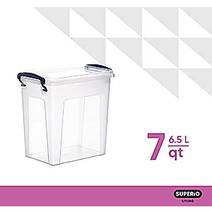 Superio Clear Storage Bins with Lids, Small Stackable Storage Boxes with Locking Latches and Handles (7 Quart(Deep), 2 Pack)