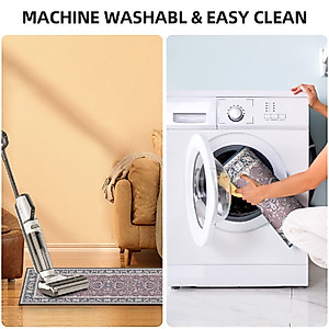 Jinaply Kitchen Rugs Sets 3 Piece with Runner Non Slip,Kitchen Rugs and Mats,Red Bohemian Kitchen Runner Rug Set for Non Skid Washable for Hallway Kitchen Laundry Room Bathroom