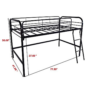 JURMERRY Metal Loft Twin Bed with Sturdy Steel Frame, High Sleeper Multipurpose Use Full-Length Guardrails & One Integrated Ladders Space- with Strong Board Slats,Black