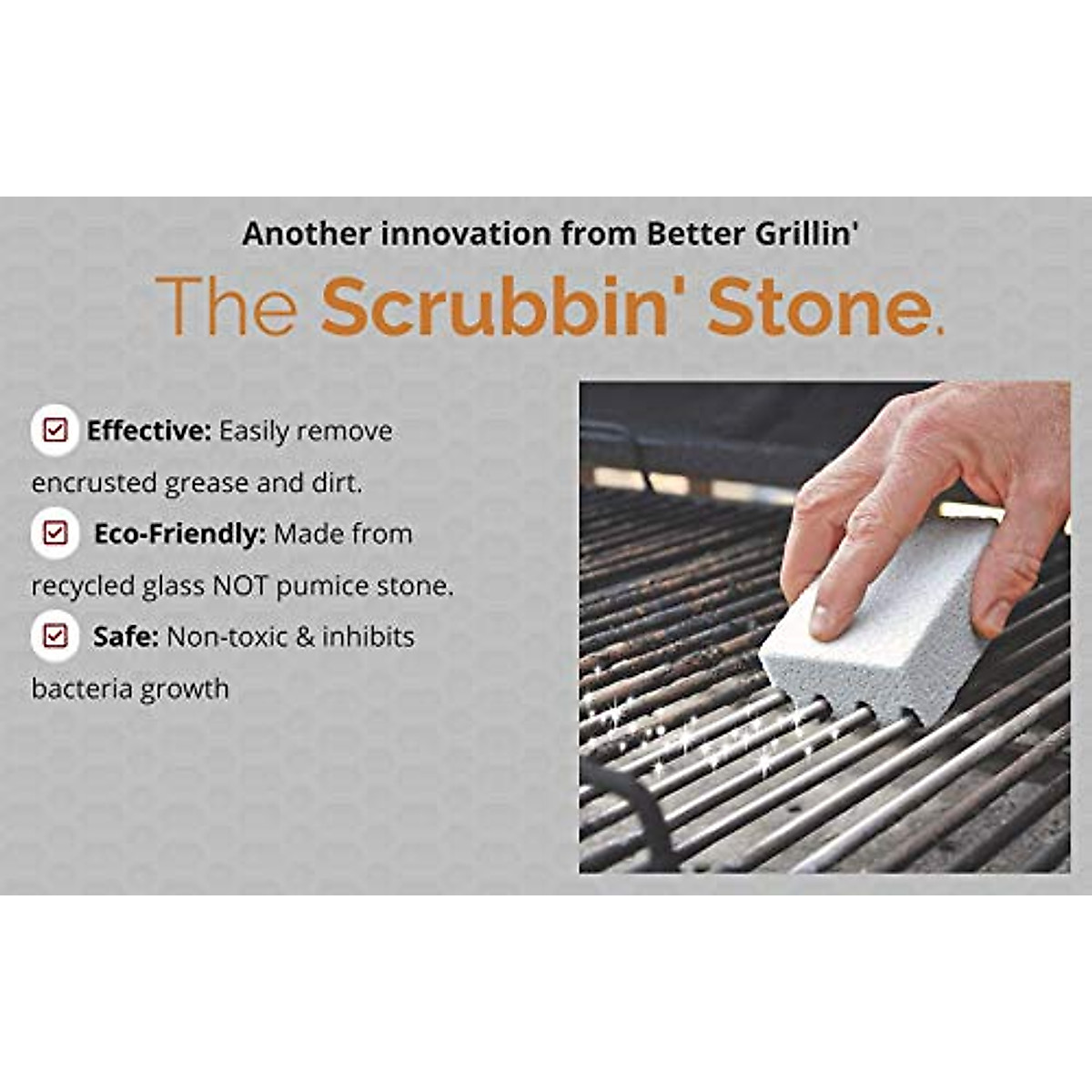 Better Grillin Scrubbin Stone Grill Cleaner Handle-Protect Hands & Nails When Scouring Grill with Three Scrubbin Stone