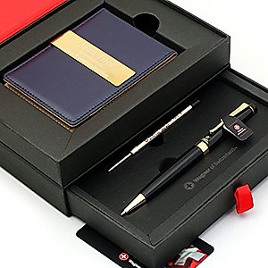 Sotania Free engraving - 24K Gold, Mens Leather Money Clips, Roller Ballpen, Ballpoint pen, Ball pen, Groomsmen Gift,Three Lines Each 20 Characters, Free Customization (NAVI)