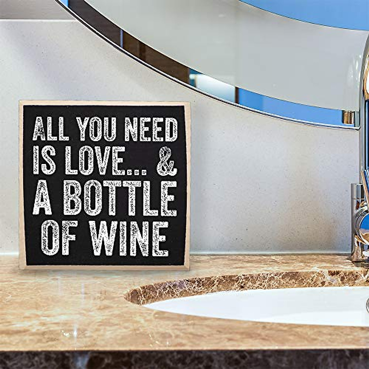 Love and A Bottle of Wine - Wooden Sign Wall Art - Great Home Bar Decoration, Kitchen and Dining Room Display, Unique for Couples Housewarming Gift, 7x7 Wooden Sign