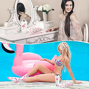 Panitay 6 Pcs Flamingo Gifts Set Pink Flamingo Socks Flamingo Stainless Steel Tumbler Notebook Pen Cosmetic Bag Keychain