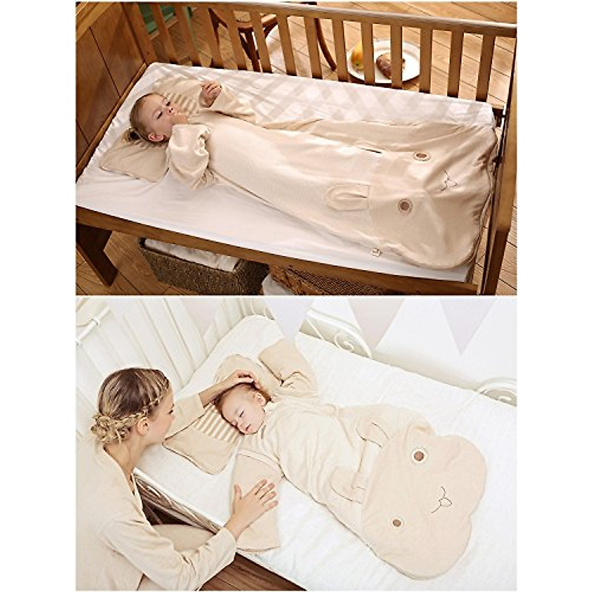 OuYun Baby Organic Sleeping Bag Autumn Detachable Sleeve Wearable Blanket,Small,2.5 Tog