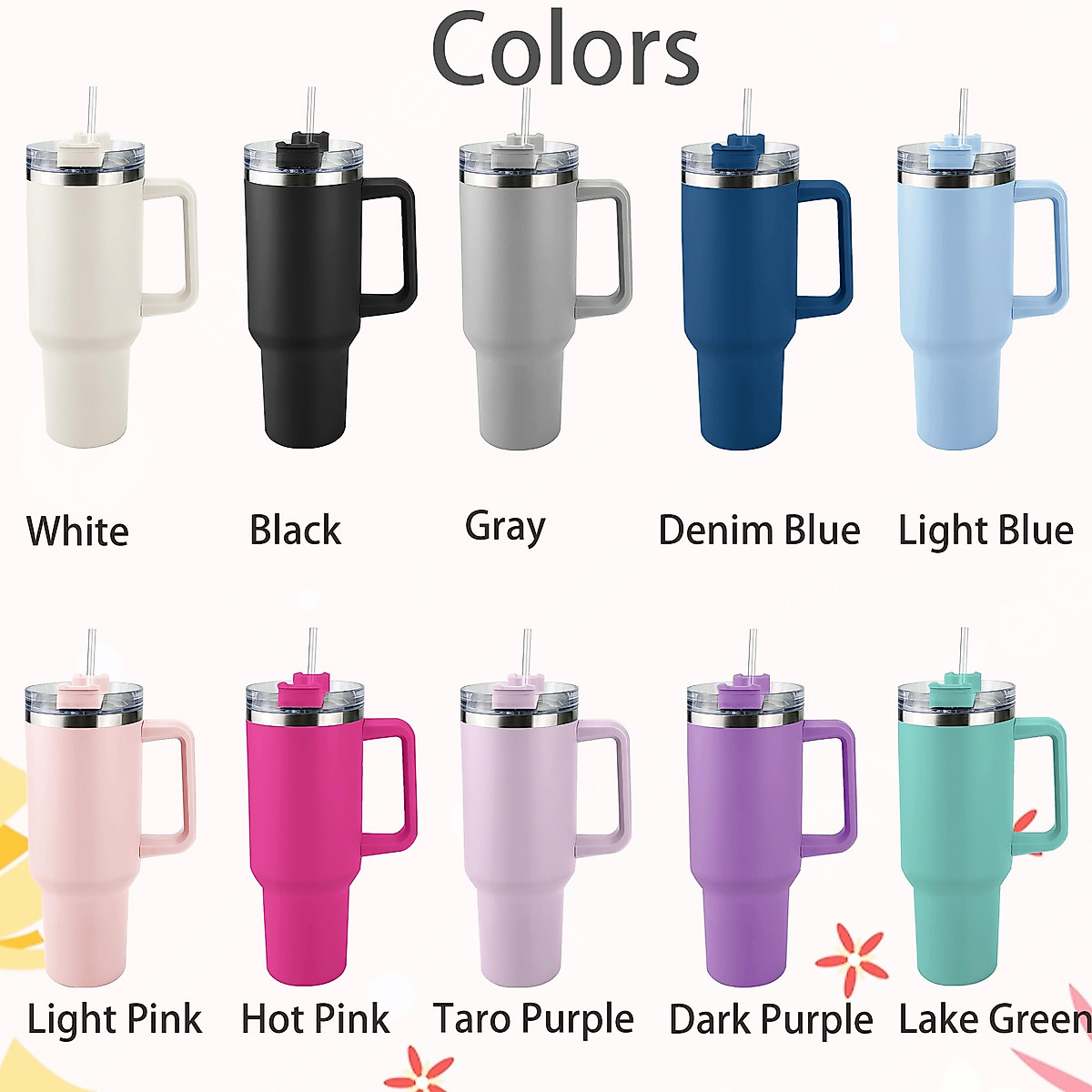 Ships Next Day,40 oz Tumbler with Handle and Straw,Custom Stainless Steel Insulated Tumbler with Name Travel Coffee Mug Personalized Christmas Gifts for Women