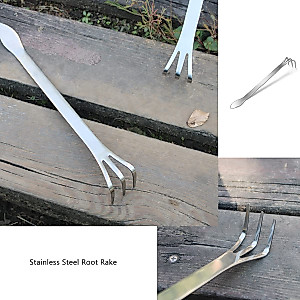 Stainless Steel Root Rake，Stainless Steel 3 Prong Root Rake Pick Loosen Soil Bonsai Tree Tool Set for Gardening Plants