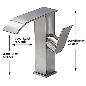 Comllen Brushed Nickel Waterfall Spout Bathroom Faucet, Single Handle Bathroom Sink Faucet Single Hole Bathroom Faucets for Sink 1 Hole Vanity Sink Faucet Rv Lavatory Vessel Faucet