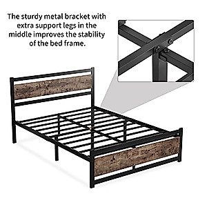 LOTCAIN Platform Bed Frame with Wooden Headboard, Heavy Duty, No Box Spring Needed, Strong Metal Slats Support, Noise-Free, Twin XL/Queen/King (Queen)