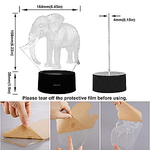 KIVVEE Elephant 3D Lamp Illusion 2D Night Light Xmas Chirstmas Festival Birthday Valentines Day Lovers Gift Nursery Bedroom Desk Table Decor for Baby Boys Kids Children