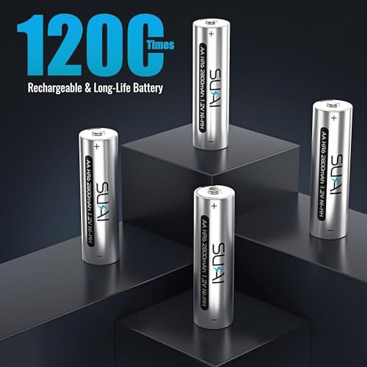 SUKAI Rechargeable AA Batteries 2800mAh High Capacity 1.2V, Per Charged Ni-MH AA Batteries Low Self Discharge NiMH Double A Battery - 12 Count