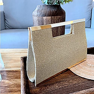 IAMUHI Womens Elegant Evening Clutch Bag Glitter Small Top Handle Tote Handbag Envelope Formal Purse with Chain,Gold