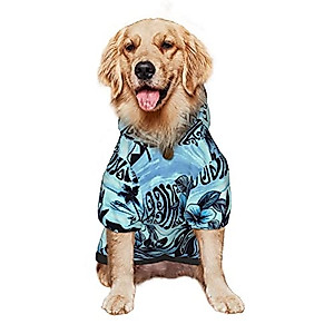 Large Dog Hoodie Hawaiian-Hibiscus-Blue-Floral Pet Clothes Sweater with Hat Soft Cat Outfit Coat Large
