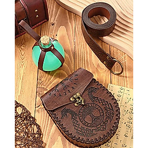 Jiuguva 3 Pcs Medieval Viking Belt Leather Renaissance Belt Pouch Cork Potion Bottle Medieval Bag Renaissance Accessories(Brown, Two Dragons)