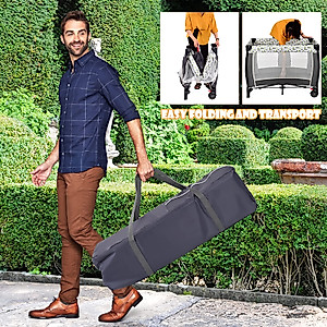 HONEY JOY Portable Baby Playard, 3-in-1 Pack and Play with Infant Bassinet, Diaper Changer & Toy Bar, Lockable Wheels, Toddler Play Yard w/Carry Bag Gray