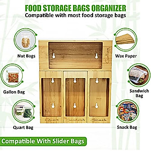 GreenSpace Bamboo Food Storage Bag Organizer (4 box set) for Kitchen Counter, Drawer, or Wall Mounted - Compatible With Gallon, Quart, Sandwich & Snack Bags