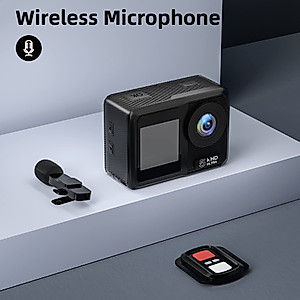 5K 24MP Action Camera, Ultra HD 131FT Underwater Cameras with Dual Touch Screen, Waterproof Video Camera Wireless Microphone and Remote Control Sports Cameras with 64G SD Card & Accessories Kit