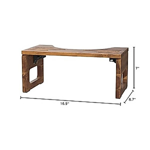 BLUEWEST Foldable Toilet Stool, Acacia Wood Poop Stool for Potty Training, 7 Inch Collapsible Bathroom Stool, Folding Stool for Adults with Non-Slip