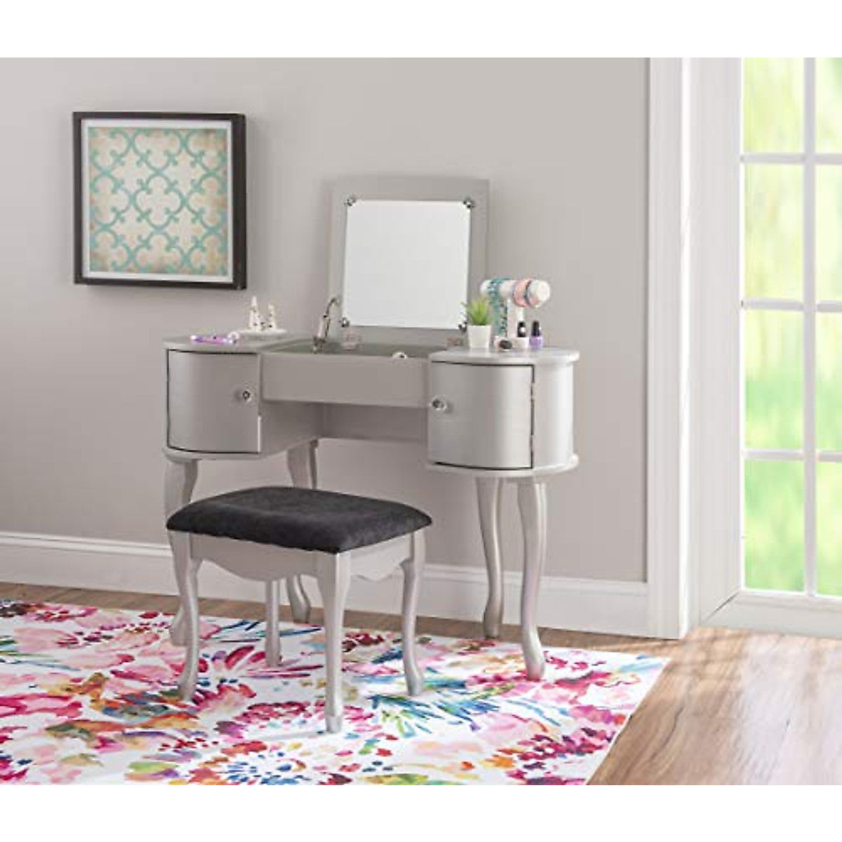 Linon Paloma Vanity Set, 30" x 40.5" x 19.25", Silver