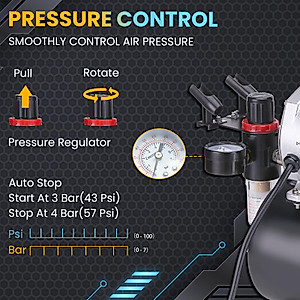 OPHIR 110V Pro Airbrush Kit Air Brush Compressor with Tank 0.2mm 0.3mm 0.8mm Airbrushes & Cleaning Kit for Model Hobby Painting Body Tattoo Airbrush Set,Color Wheel