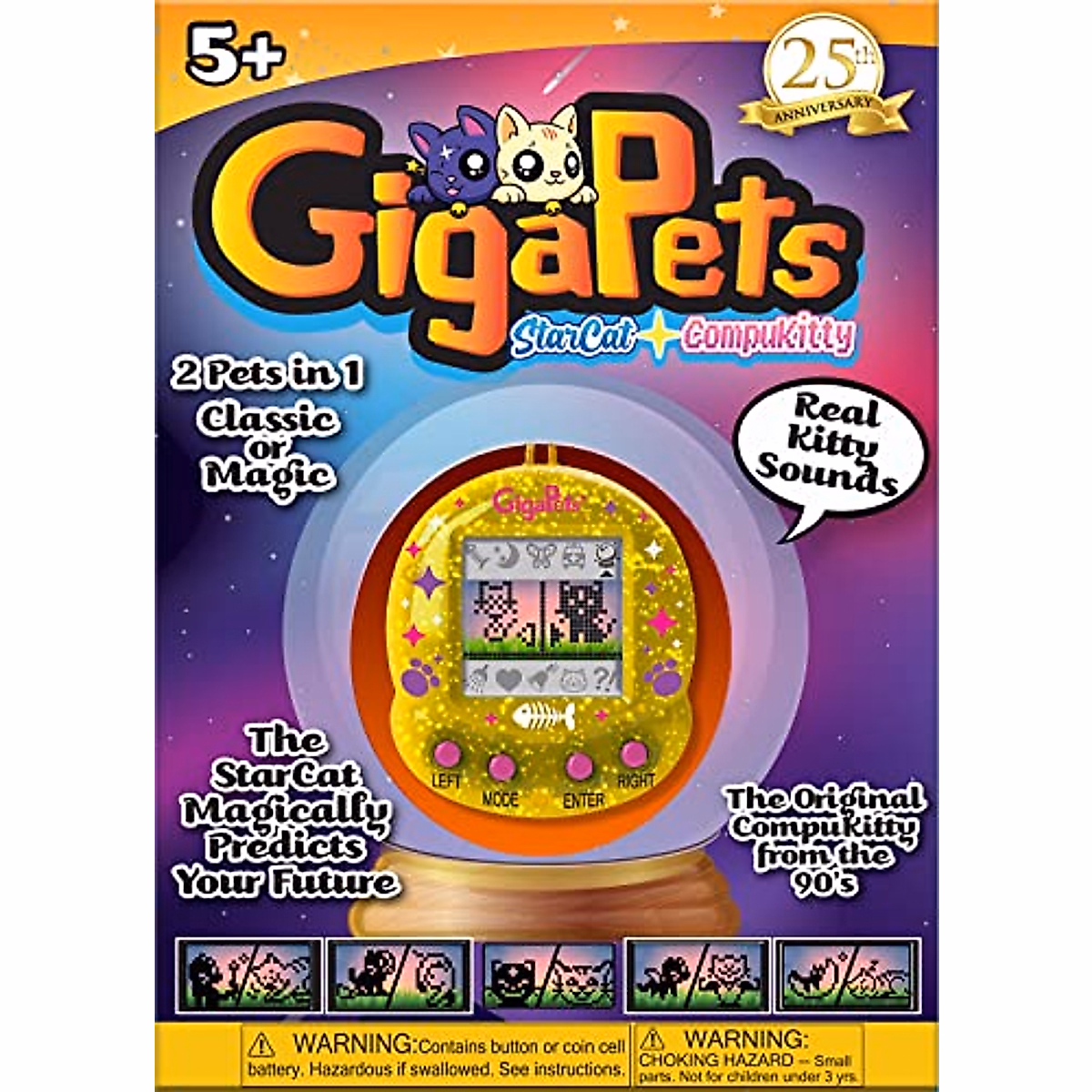 Top Secret Toys Giga Pets CompuKitty & StarCat Electronic Virtual Pet Toy, 2 Pets 1 Device, New Glossy Housing Shell, Classic 90s CompuKitty, 3D Pet Live in Motion