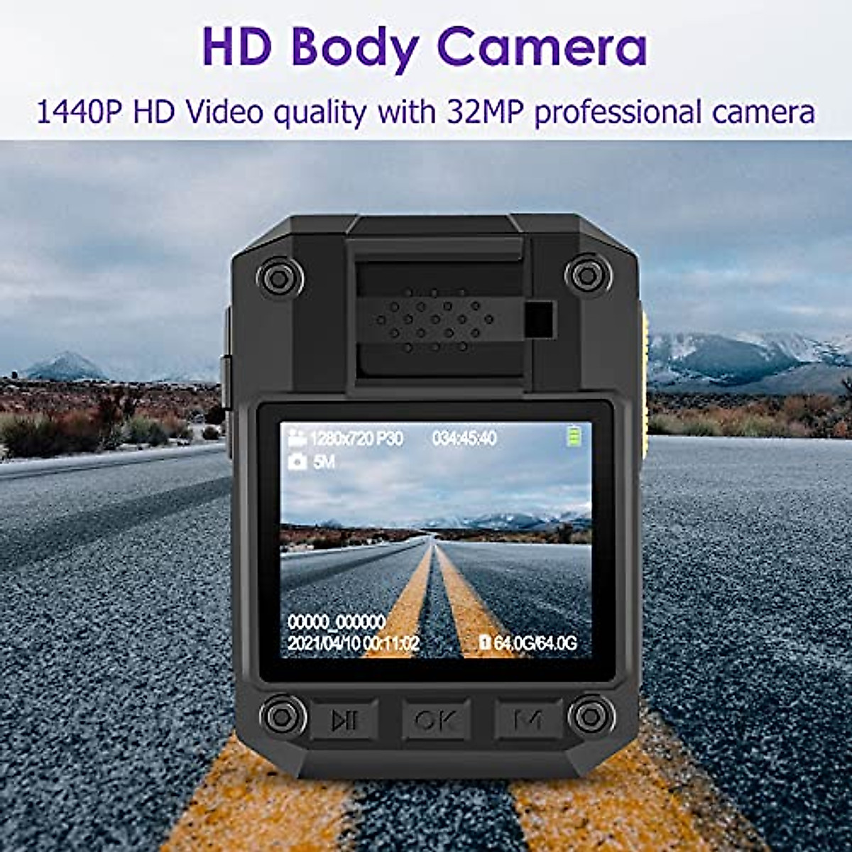 GRC 1440P Police Body Camera with Audio, 64GB Memory, Night Vision,2 Inch Display,Portable Waterproof Body Worn Camera,Premium Body Cam for Law Enforcement Recorder,Personal Use