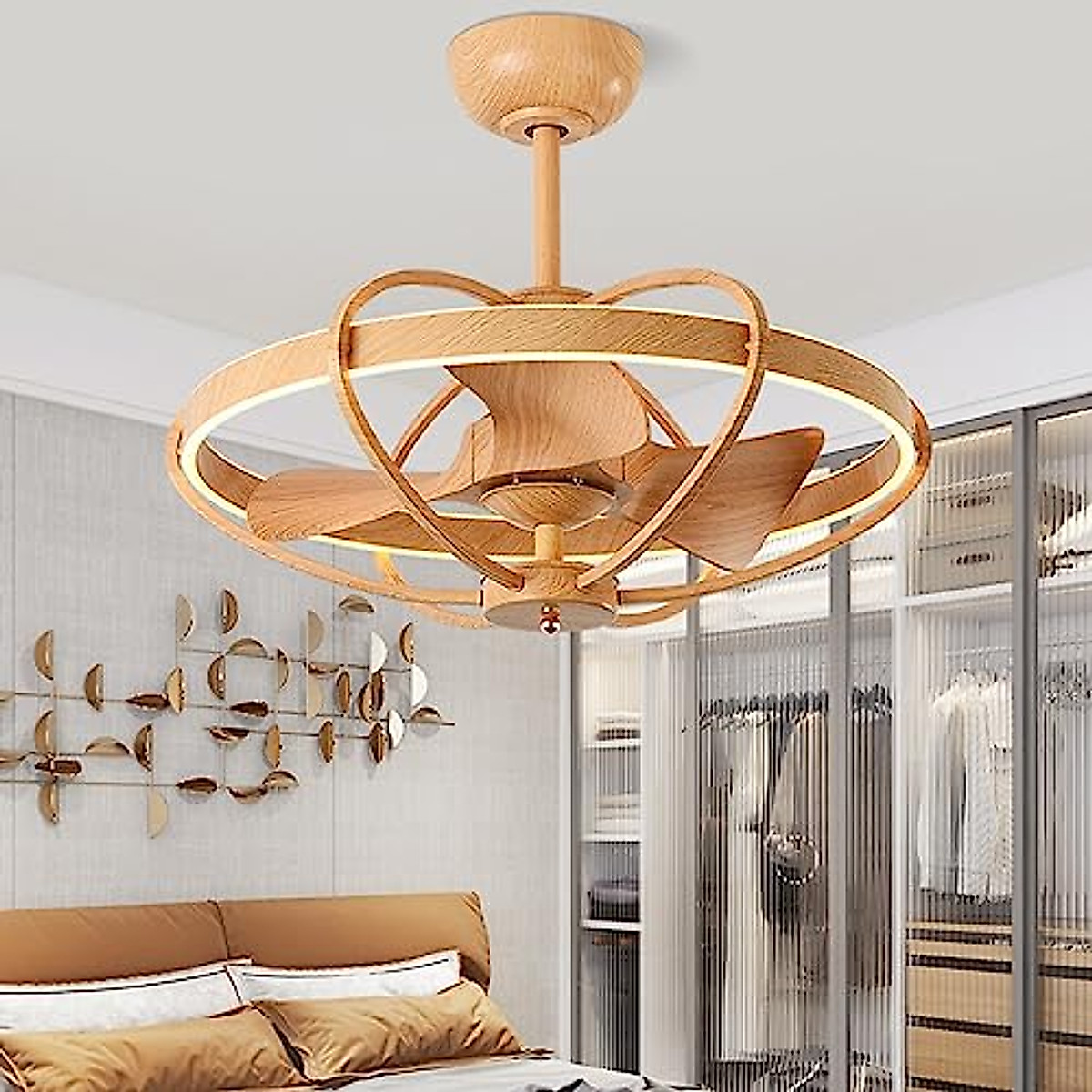 Ceiling Fans with Lights, Indoor Ceiling Fan with Reversible DC Motor, for Patio Bedroom Living Room (Size : 64cm/25in)