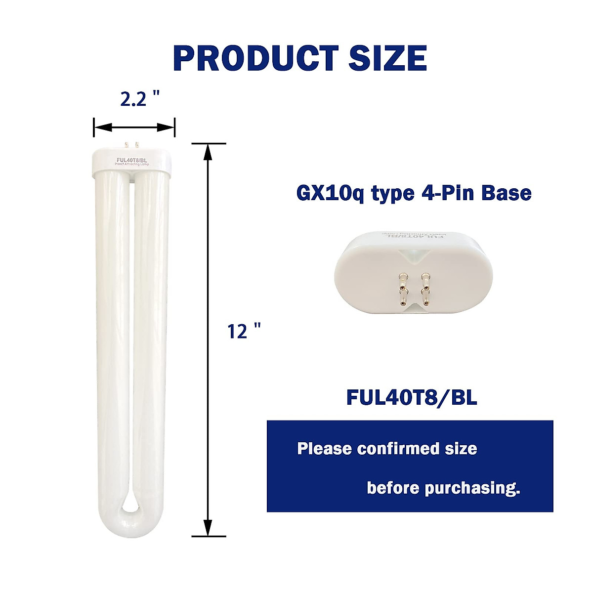 BF-150 40W Replacement Bulb Compatible Flowtron BK-40,BK-80D,Stinger b4040,FC7600 and Wall Sconce Models,FUL40T8/BL Black Light Bulb,12 Inch U Shape BL Lamp - 2 Pack