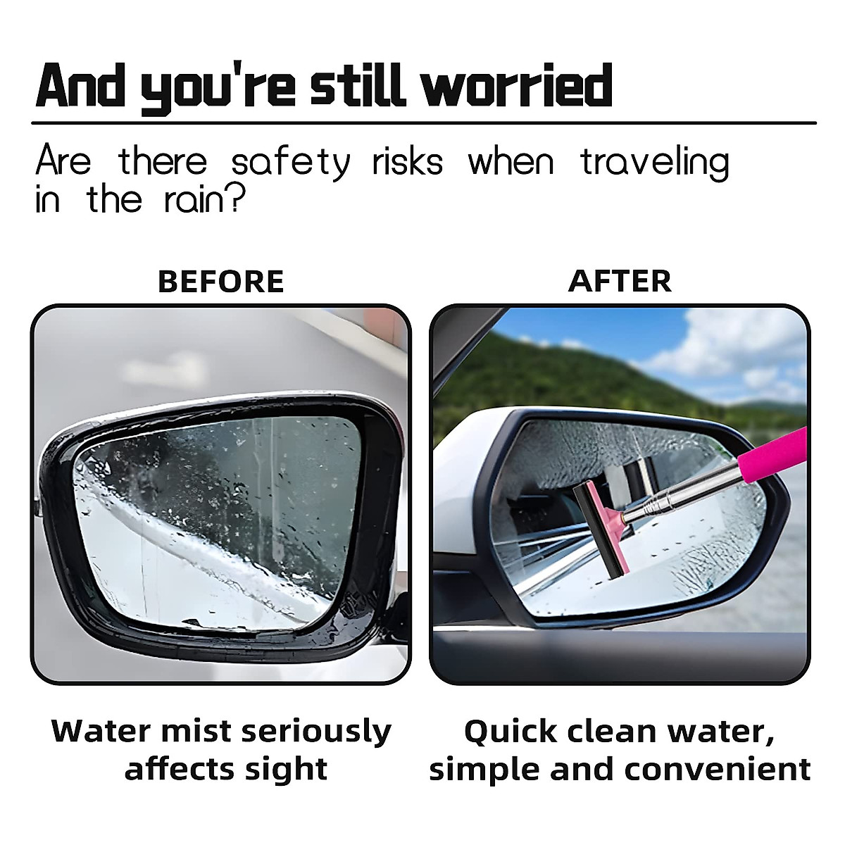 Car Mirror Wiper, Telescopic Auto Mirror Squeegee Cleaner, 97cm Long Handle Car Cleaning Tool Portable Cleaning Tool for All Car/SUV/Truck,Universal Car Accessories(pink)