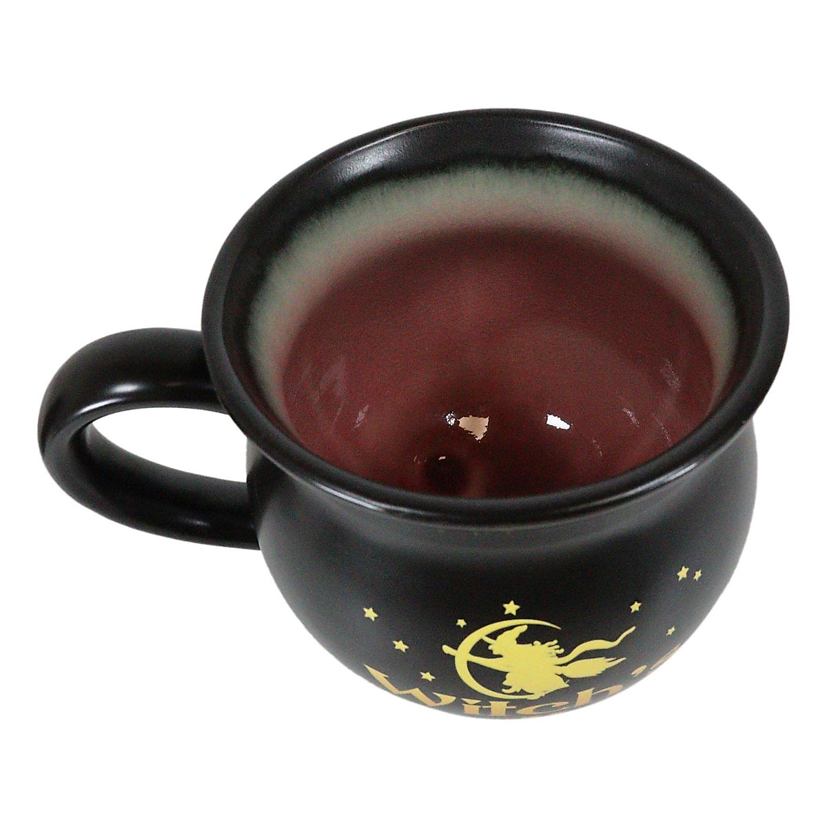 Ebros Wicca Sacred Witch's Potion Reduction Fired Porcelain Black Cauldron Shaped Bowl Or Large Mug 32oz With Handle Hot Cocoa Coffee Tea Cereal Soup Mugs Bowls Occult Witchcraft