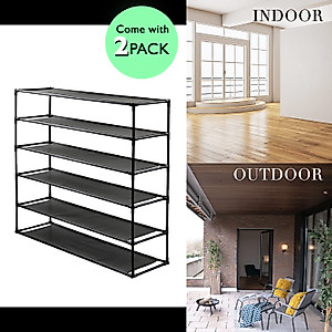 TY ARTS & CULTURE 2 Pack 6-Tiers Shoe Rack Organizer, Sturdy Metal Pipes & Durable Non-Woven Fabric, Space Saving Tall Shoe Rack Hold 48-60airs, Shoe Rack for Entryway (Black)