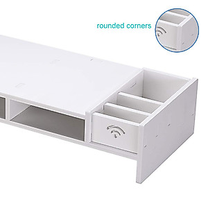 Monitor Stand Riser, Computer Laptop Riser Shelf with Organizer Drawer (White, 19"L x 8"W x 4"H)