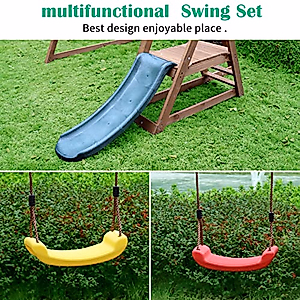 Wood Swing Set for Backyard, 2 in 1 Outdoor Swing Set with Slide, Climbing Rope Ladder Kids Backyard Playset