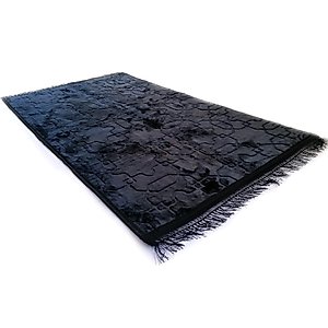 Deenable Oversized Prayer Rug for Big & Tall Muslims with Quran Bookmark | Extra Large Janamaz | Sajjadah | Islamic Gift Set | Thick & Padded Carpet Mat for Extra Space in Salah (Black with Design)
