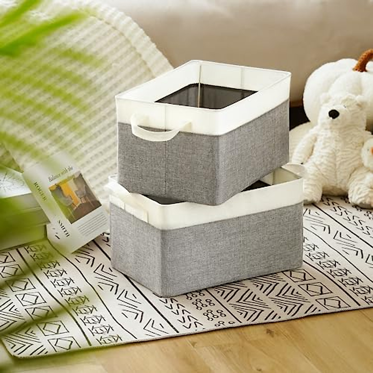 GRANNY SAYS Storage Bins with Metal Frame, Fabric Foldable Closet Organizers, Closet Storage Bins for Organization, Shelves Baskets, Large, Collapsible Storage Box, Large, Gray&White, 2-Pack