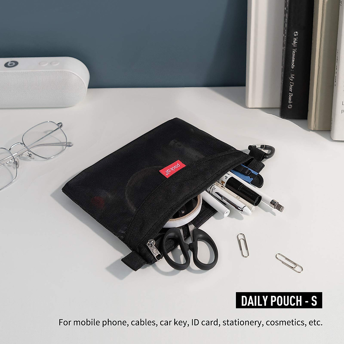 pack all Water-Resistant Material Zipper Pouch, Mesh Zipper Bags for Storage, Travel, Office (Black, Small)