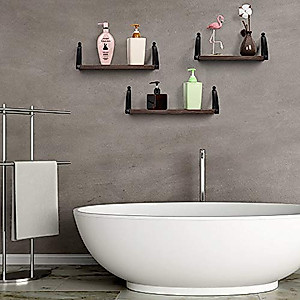 SHINOSKE Floating Shelf, Natural Wood Floating Shelves 3-Piece Set, Decorative Storage Shelves with Metal Brackets, Suitable for Living Room, Bathroom, Kitchen, Study(Brown)