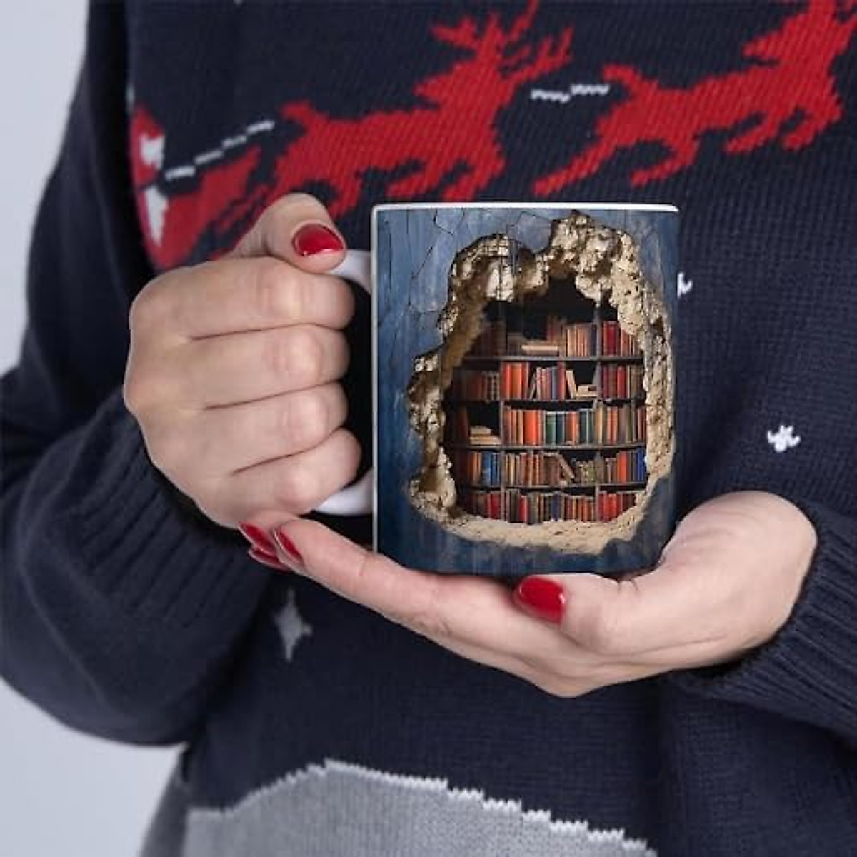 3D Effect Books Mugs, 3D Bookshelf Mug, Creative Space Design Multi-Purpose Mugs, Book Lovers Coffee Mug, Library Bookshelf Mug, Cute Mug Ceramic Coffee Mugs for Women and Men (A)
