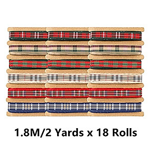 WELTOKE Gingham Ribbon, 3/8" x 36Yd Christmas Satin Ribbons for Christmas Gifts Wrapping Christmas Tree Decorations Hair Accessories Picnic School Home Decor