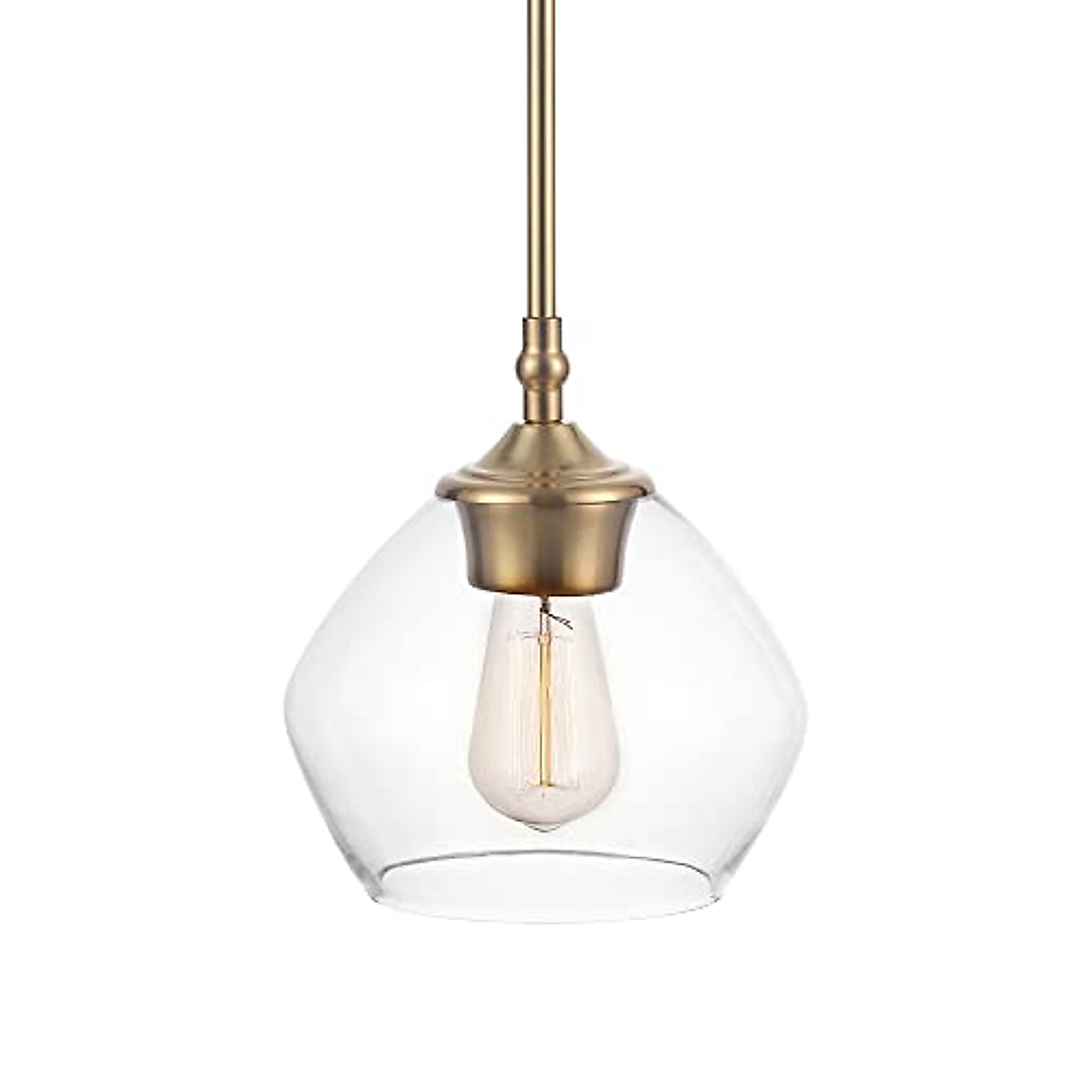 Globe Electric 65691 Harrow 1-Light Pendant Lighting, Matte Brass, Clear Glass Shade, Bulb Not Included