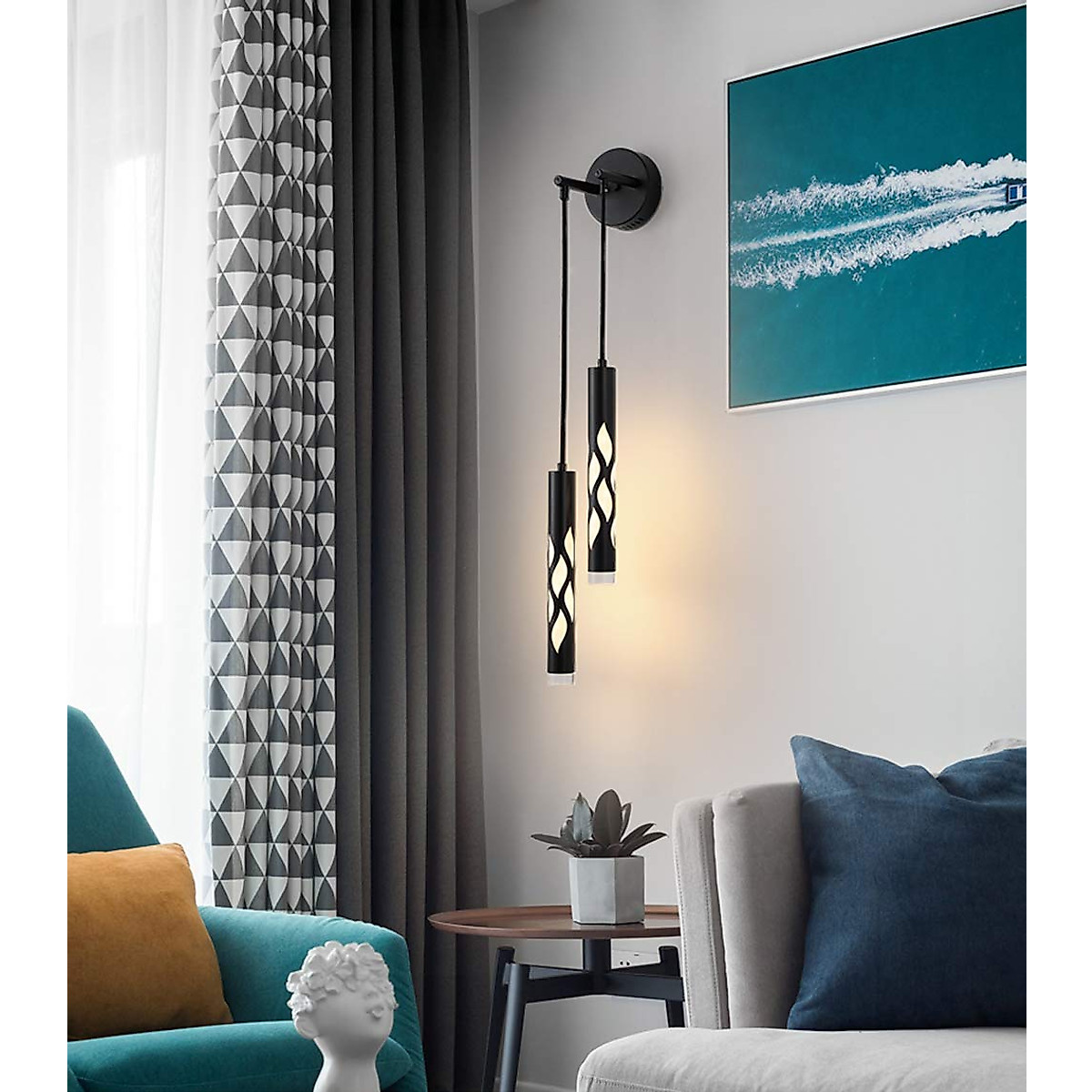 AN.KLN 2 Lights 24W Warm Light LED Wall Light Metal Acrylic Wall Bedside Lamp, Creative Indoor Lighting Wall Lamp for Bedroom Dining Room Living Room Hallway Decoration Lamp,Black