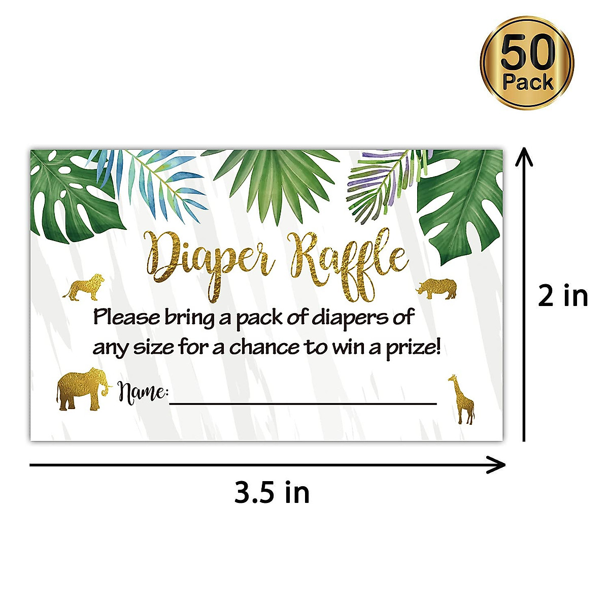 Diaper Raffle Tickets, Baby Shower Invitations Insert Cards, Baby Shower Game (50 Pack) Jungle Safari, Green