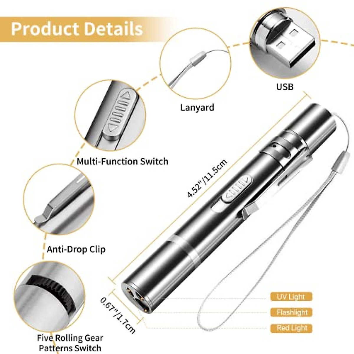 CHUQIANTONG Cat Laser Pointer Dog Toy 7 Adjustable Patterns Laser USB Rechargeable Flashlight LED Pen Interactive Cat Toy Teaching Presentation Pen