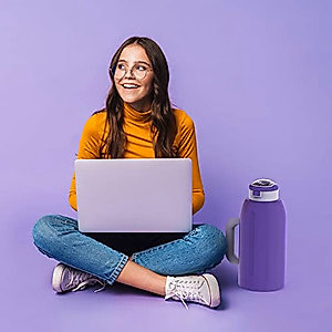 Zak Designs 64oz Genesis Double-Wall Vacuum-Insulated Stainless Steel Water Bottle with Easy-Open Button Lid and Built-In Carry Handle, Leak-Proof Design (64oz, Viola)